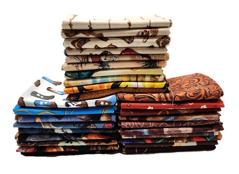 10 Fat Quarters - Assorted Western Cowboys Old West Out West Horses Rodeo Horse Lasso Boots Horseshoes Quilters Cotton Fabric Bundle M221.11