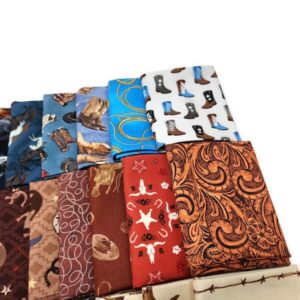 10 Fat Quarters - Assorted Western Cowboys Old West Out West Horses Rodeo Horse Lasso Boots Horseshoes Quilters Cotton Fabric Bundle M221.11