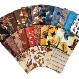 10 Fat Quarters - Assorted Western Cowboys Old West Out West Horses Rodeo Horse Lasso Boots Horseshoes Quilters Cotton Fabric Bundle M221.11