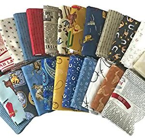 10 Fat Quarters - Assorted Western Cowboys Old West Out West Horses Rodeo Horse Lasso Boots Horseshoes Quilters Cotton Fabric Bundle M221.11