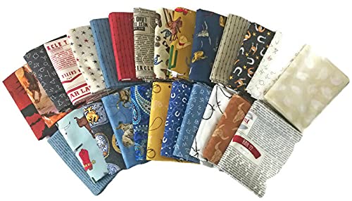 10 Fat Quarters - Assorted Western Cowboys Old West Out West Horses Rodeo Horse Lasso Boots Horseshoes Quilters Cotton Fabric Bundle M221.11