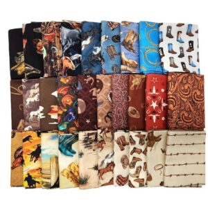 10 Fat Quarters - Assorted Western Cowboys Old West Out West Horses Rodeo Horse Lasso Boots Horseshoes Quilters Cotton Fabric Bundle M221.11