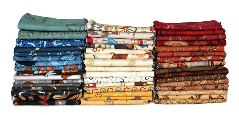 10 Fat Quarters - Assorted Western Cowboys Old West Out West Horses Rodeo Horse Lasso Boots Horseshoes Quilters Cotton Fabric Bundle M221.11