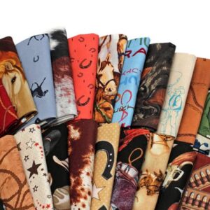 10 Fat Quarters - Assorted Western Cowboys Old West Out West Horses Rodeo Horse Lasso Boots Horseshoes Quilters Cotton Fabric Bundle M221.11