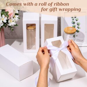 Honoson 24 Pcs Gift Boxes with Ribbon for Sublimation Glass Exhibition Boxes Transparent Gift Box for 12oz 16oz 20oz Drinking Glasses Jars Sublimation Glass Can Blanks Tumbler Gift Box (White)