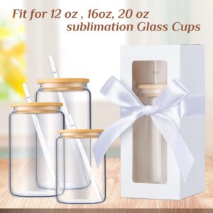 Honoson 24 Pcs Gift Boxes with Ribbon for Sublimation Glass Exhibition Boxes Transparent Gift Box for 12oz 16oz 20oz Drinking Glasses Jars Sublimation Glass Can Blanks Tumbler Gift Box (White)