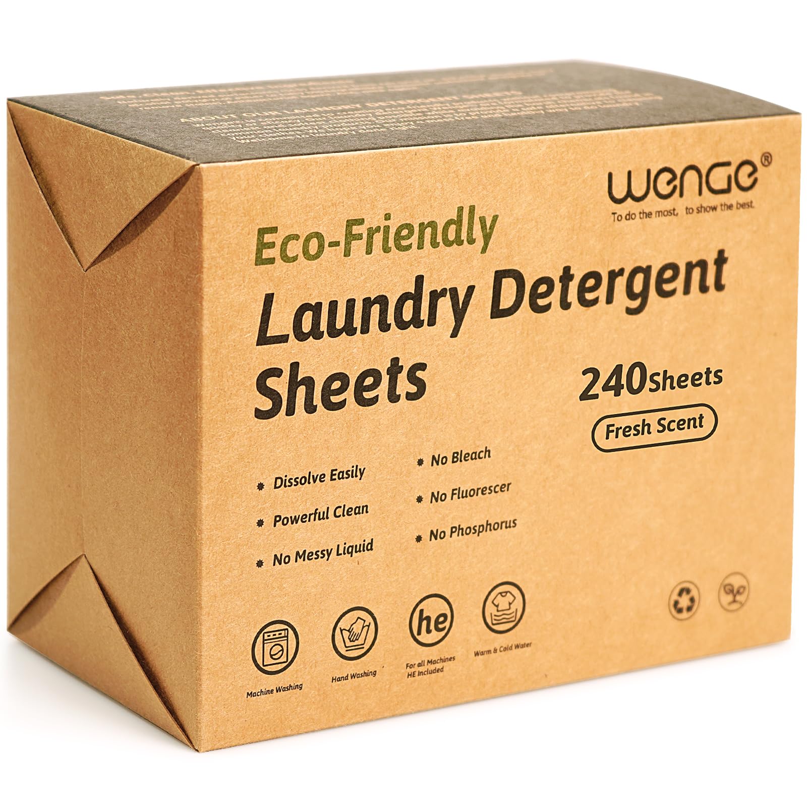 Wenge Laundry Detergent Sheets Eco-Friendly 240 Sheets No Plastic Jug, Liquidless Technology Hypoallergenic Washing Sheets for Home Dorm Travel Camping, Hand Washing Clean No Mess Fresh Scent