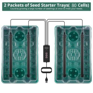 Sondiko Seed Starter Tray with Grow Light, 2 Pack 80 Cells Seed Starter Kit with Humidity Dome, Adjustable Brightness Plant Starter Trays, Indoor Plants Germination Kit