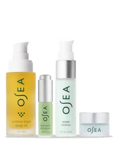 OSEA Bestsellers Discovery Skincare Set - 4-piece Skin Care Set - Vegan Leather Pouch, Body Oil, Face Cleanser, Water Cream, & Hyaluronic Acid Serum - Clean Beauty Travel Set - Ideal for Beauty Gifts