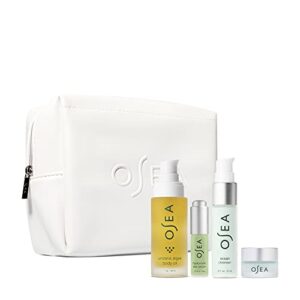 osea bestsellers discovery skincare set - 4-piece skin care set - vegan leather pouch, body oil, face cleanser, water cream, & hyaluronic acid serum - clean beauty travel set - ideal for beauty gifts