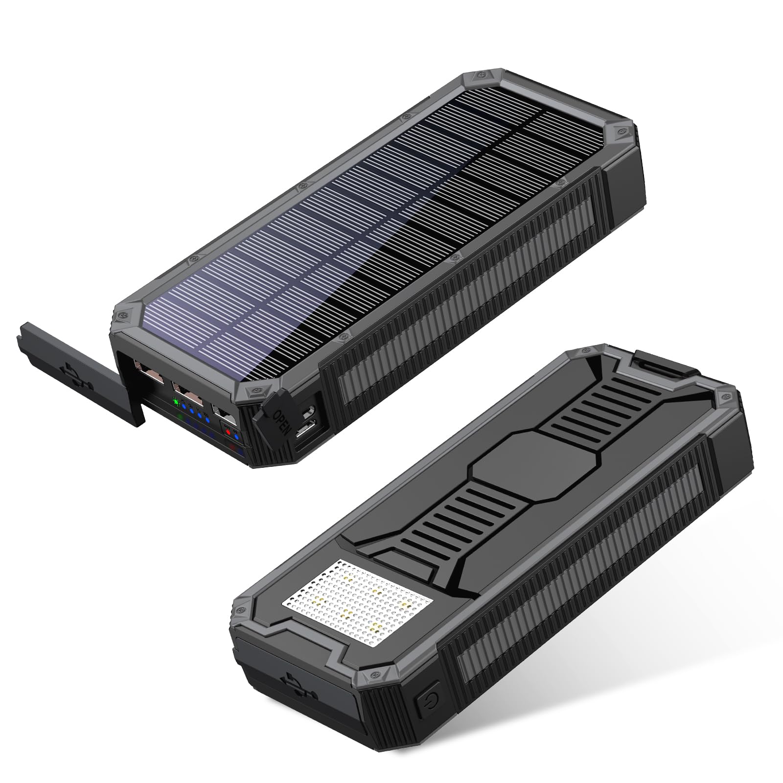 Abnoys Power-Bank-Solar-Charger - 30000mAh Solar Power Bank, PD 20W Fast Charger,Drop-Proof Waterproof Dustproof Built-in LED Flashlight for iPhone, Tablet, Samsung and More USB Device (Black)