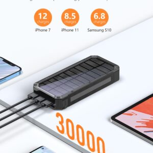 Abnoys Power-Bank-Solar-Charger - 30000mAh Solar Power Bank, PD 20W Fast Charger,Drop-Proof Waterproof Dustproof Built-in LED Flashlight for iPhone, Tablet, Samsung and More USB Device (Black)