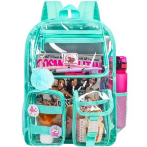 clear backpack, heavy duty transparent bookbag for girls women, cute school see through backpacks for teens elementary - green