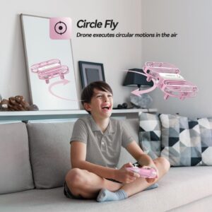 DEERC D11 Drone for Kids and Beginners, Kids Drone with LED Features Toss to Launch, Circle Fly, 3D Flip, 3 Speeds, 2 Rechargeable Batteries for 16mins, Great Gifts Toys for Boys and Girls (Pink)