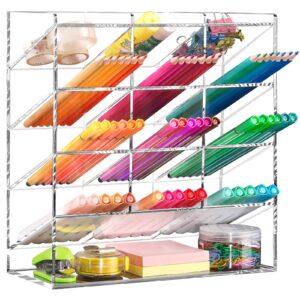 beygorm acrylic vertical marker organizer for 150 markers,angled pen holders desktop organization,clear large stationary pencil holder for desk,art supply storage organizers for school supplie