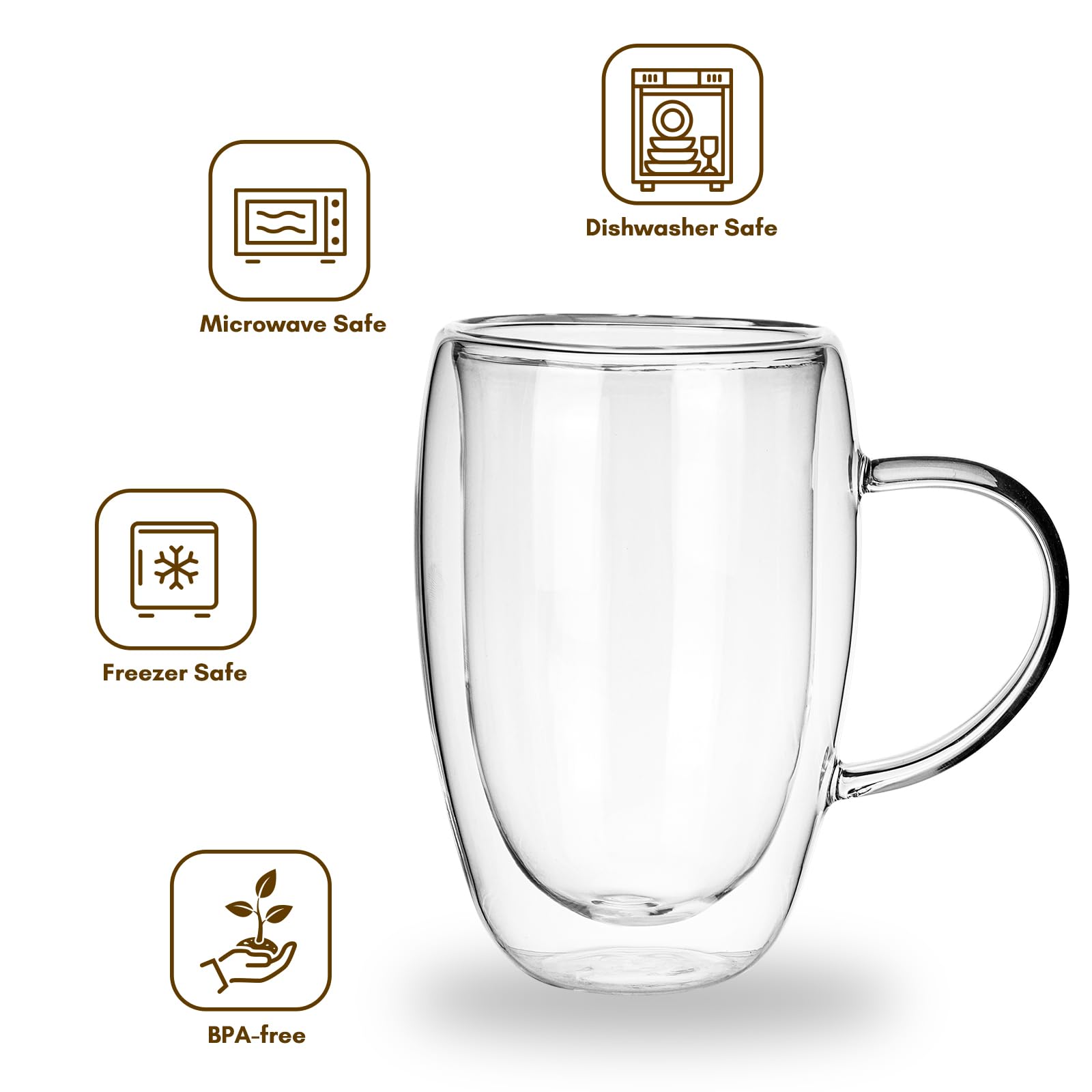 Moretoes 16oz Clear Coffee Mug, Double Walled Glass Coffee Mugs with Handles, Insulated Espresso Cups, Set of 4