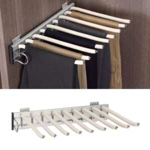 mopam pull out trousers rack 9 arms retractable closet pants hanger side mounted space saving trouser hanger rack, left side installation, beige