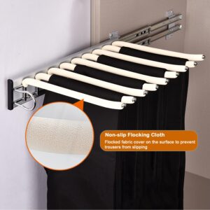 mopam Pull Out Trousers Rack 9 Arms Retractable Closet Pants Hanger Side Mounted Space Saving Trouser Hanger Rack, Left Side Installation, Beige