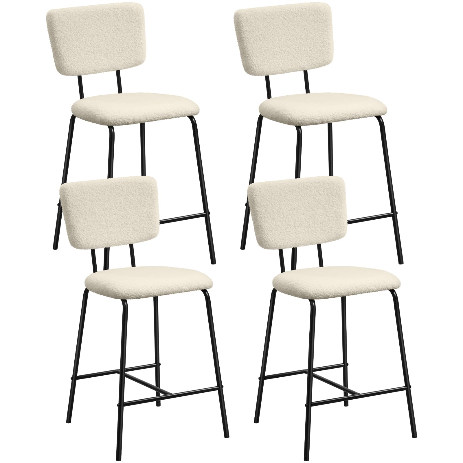 Bar Stools Set of 4 Counter Height Bar Stools : Upholstered Boucle Fabric Bar Stool for Kitchen Bistro Pub Armless Modern Bar Chair with Metal Base for Dining Room Kitchen Island