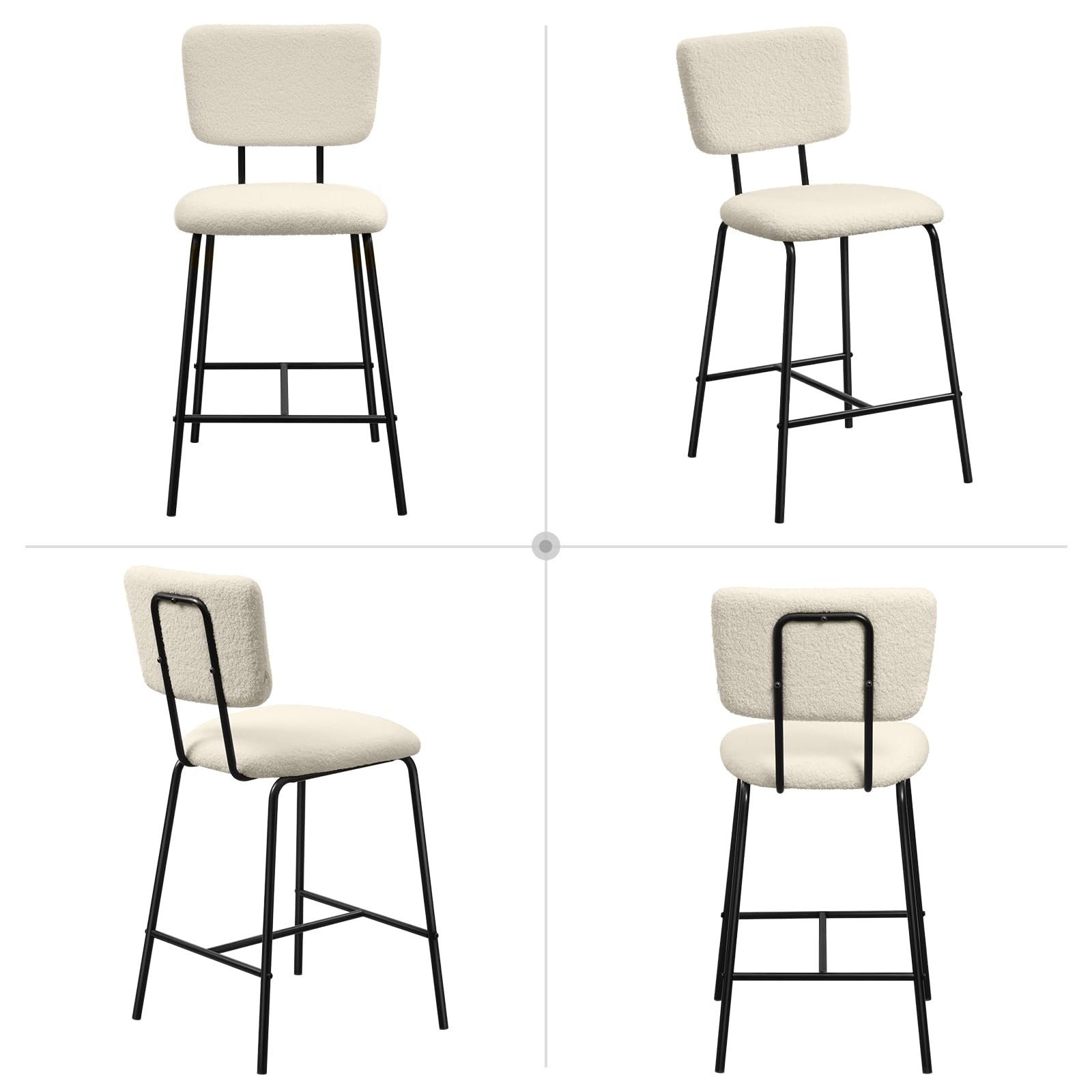 Bar Stools Set of 4 Counter Height Bar Stools : Upholstered Boucle Fabric Bar Stool for Kitchen Bistro Pub Armless Modern Bar Chair with Metal Base for Dining Room Kitchen Island