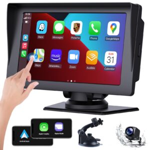 lamtto 7" hd double din wireless car stereo with apple carplay & 1080p backup camera,portable touchscreen android auto adapter with gps navigation system (rc04b)