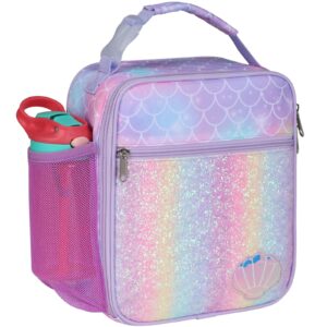 bagseri kids lunch box insulated - lunch box bag for girls, portable reusable toddler lunch cooler bag for school, water-resistant lining (purple, glitter mermaid scale)