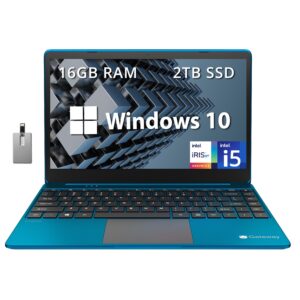 gateway ultra slim laptop, 14.1" ips fhd display, intel i5-1135g7, 16gb ram, 2tb ssd, intel iris xe graphics, 1.0 mp camera, fingerprint scanner, bluetooth, blue, win 10, 32gb hotface usb card