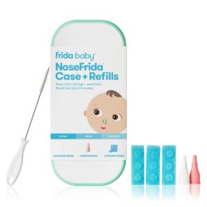 frida baby nosefrida case + refills | cleaning and storage for doctor-recommended nosefrida the snotsucker nasal aspirator, storage travel case, bristle cleaning brush, hygiene filters, baby registry