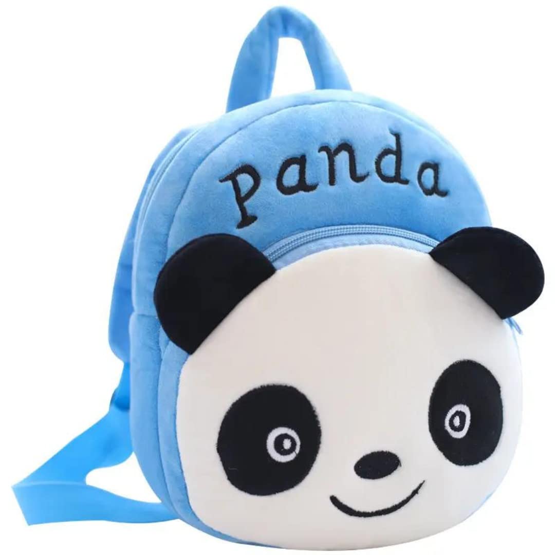 Kids Small Backpack Set - Animal Plush Backpack For Kids - Cute & Functional With Fun Accessories - Includes Cartoon Stickers and Mini Color Pencil Tubes - (Blue Panda)