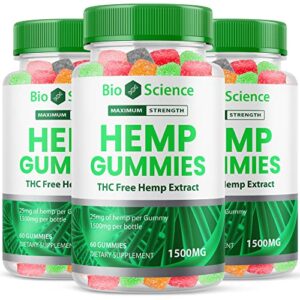 (3 pack) bioscience hemp gummies - official formula - bioscience cdc gummies, bio science gummies 25mg per gummy, 1500mg per bottle, extra strength formula, great taste, big shape gummy (180 gummies)