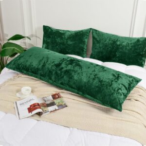 PHF Truly Velvet Zippered Body Pillowcase, No Insert, 1 Pack Ultra Soft Breathable Pillow Sham Cover with Zipper, 20"X 54" Long Luxury Cozy Warm Fuzzy Flannel Body Pillow Case, Emerald Green