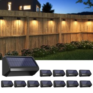 bridika solar fence lights 8 colors, warm white, cool white and rgb, bright deck lights solar outdoor waterproof, dusk to dawn fence lights for backyard, patio, railing, wall, step (12 pack)