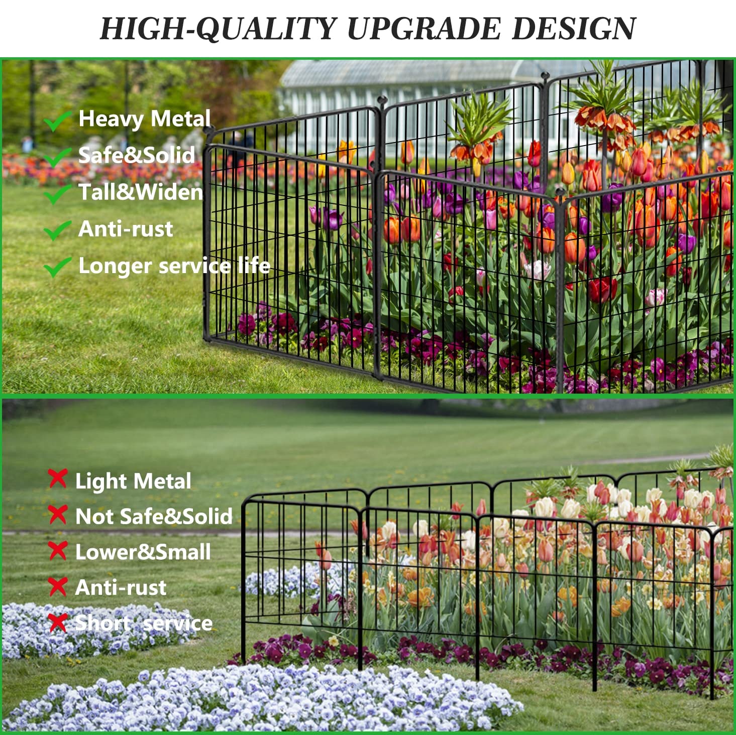 Decorative Garden Metal Fence 46ft (L)×32in(H) 20 Panels Heavy Duty Iron Wire Animal Barrier Temporary No Dig Fence Landscape Edging Privacy Fencing for Yard, Outdoor, Dog, Patio, Flower Bed