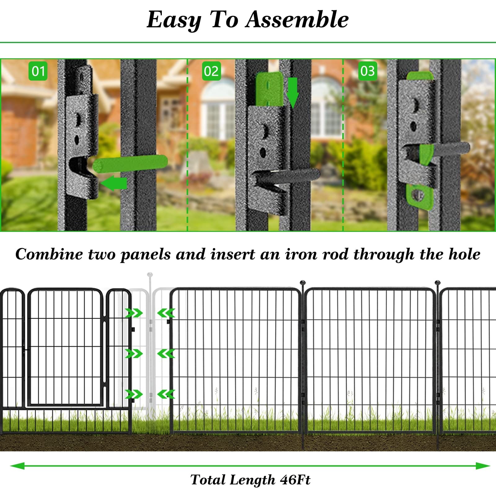 Decorative Garden Metal Fence 46ft (L)×32in(H) 20 Panels Heavy Duty Iron Wire Animal Barrier Temporary No Dig Fence Landscape Edging Privacy Fencing for Yard, Outdoor, Dog, Patio, Flower Bed