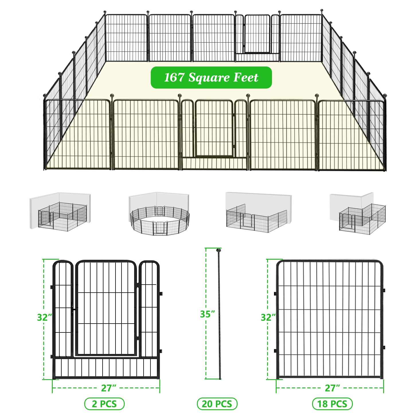 Decorative Garden Metal Fence 46ft (L)×32in(H) 20 Panels Heavy Duty Iron Wire Animal Barrier Temporary No Dig Fence Landscape Edging Privacy Fencing for Yard, Outdoor, Dog, Patio, Flower Bed