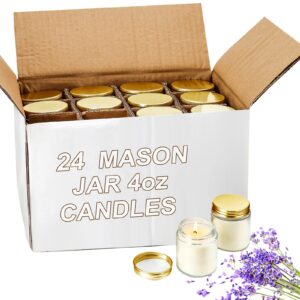 lounsweer 24 pcs bulk candles mini mason jar candles 4oz small scented wedding favors gifts lavender wax stress relief aromatherapy candles for christmas birthday baby shower party favors(gold)