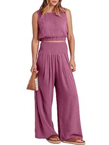 anrabess women's 2 piece linen lounge set casual matching pants jumpsuit summer beach travel vacation trendy outfits x-large