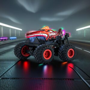 remote control monster truck toys, 1:20 scale rc shark monster trucks with light & music, 2.4ghz remote control car boys 4-7 & 8-12, remote control truck with 360° spin walk upright & drift