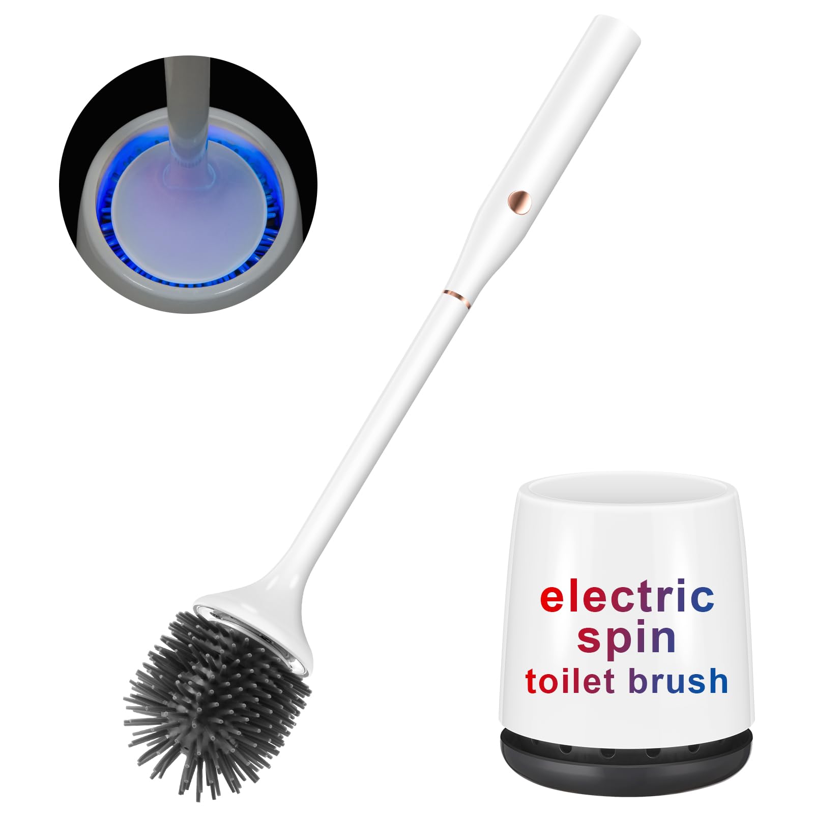 Ratolo Electric Toilet Brush,Silicone Toilet Brush,Toilet Bowl Brush and Holder Set with Ventilated Holder,Toilet Brush, Floor Standing, Wall Mounted Without Drilling，Rechargeable