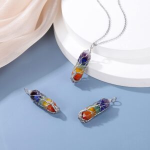 GEHECRST Chakra Healing Crystal Necklace Life Tree Wire Wrapped Natural Quartz Crystal Stone Point Gemstone Pendant Necklace for Women Christmas Birthday Gift