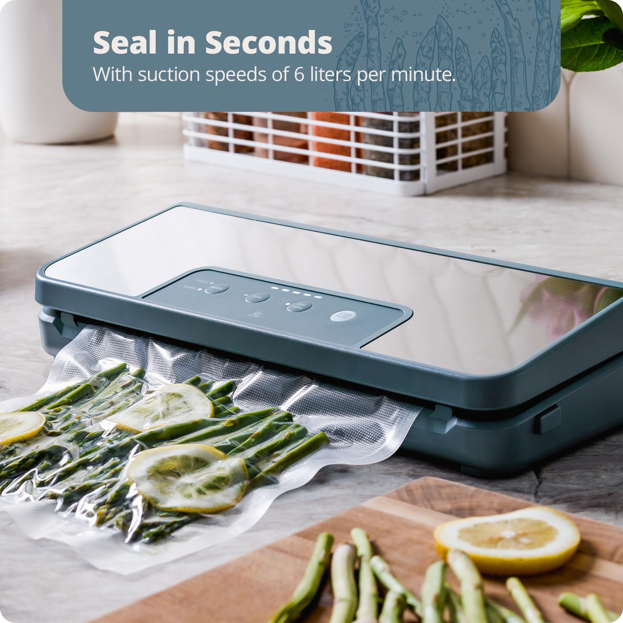 Greater Goods All-In-One Vacuum Sealer Kit - Start Sealing & Saving Today with a Powerful, Fast Sealer that comes with Sealer Bags and Accessories (Stone Blue)