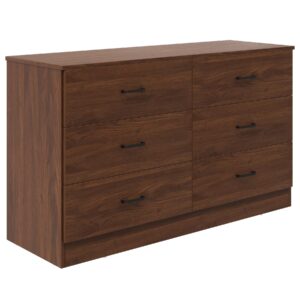 bigbiglife 6 drawer wood dresser, wide chest of drawers, bedroom furniture, clothes storage and organizer, 15.8" d x 47.2" w x 27.7" h, walnut brown