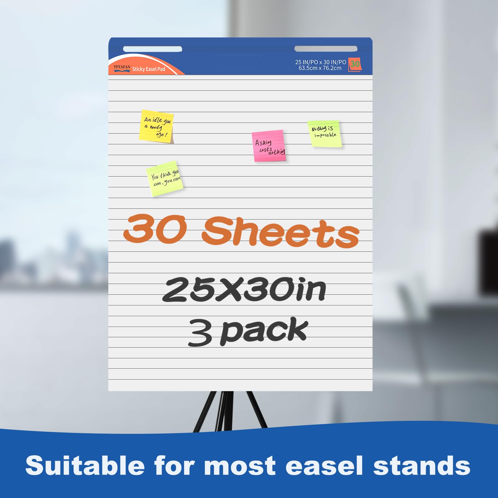 TFTAFAN Sticky Easel Pads Large lined Flip Chart Easel Pads bulk, 25 x 30 Inches Jumbo Self Stick Flip Chart Papers for Teachers School Classroom office Meeting (3)