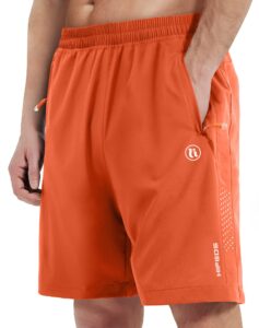 hifeos mens athletic shorts -running, tennis gym workout shorts for men 5"/7"/9"- comfort, lightweight, 3 zippered pockets orange