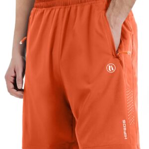 HIFEOS Mens Athletic Shorts -Running, Tennis Gym Workout Shorts for Men 5"/7"/9"- Comfort, Lightweight, 3 Zippered Pockets Orange