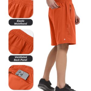 HIFEOS Mens Athletic Shorts -Running, Tennis Gym Workout Shorts for Men 5"/7"/9"- Comfort, Lightweight, 3 Zippered Pockets Orange