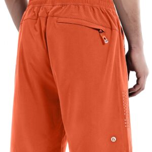 HIFEOS Mens Athletic Shorts -Running, Tennis Gym Workout Shorts for Men 5"/7"/9"- Comfort, Lightweight, 3 Zippered Pockets Orange