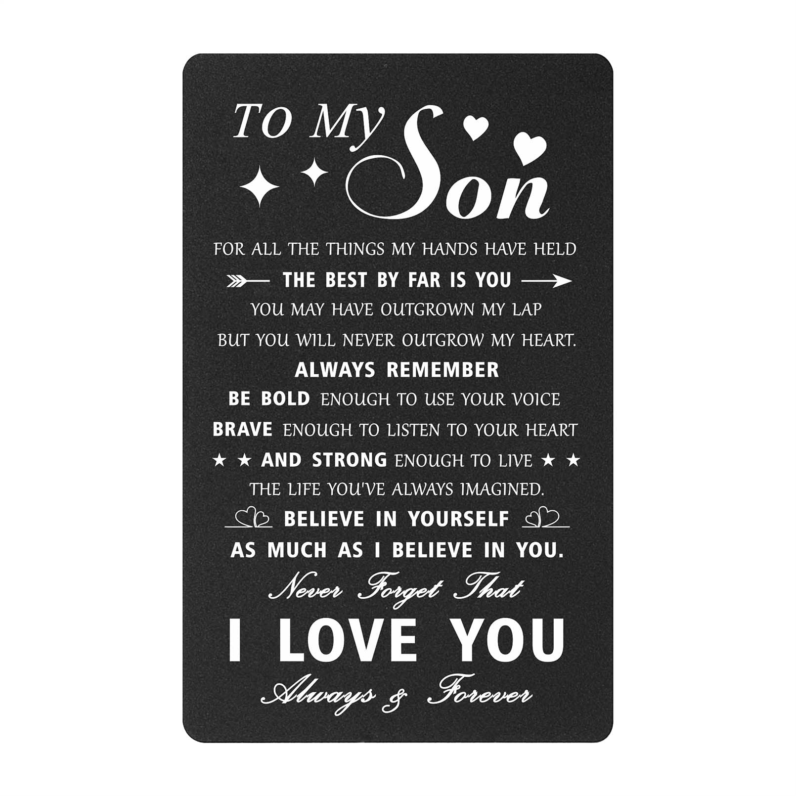 Mataly Son Gifts from Mom - To My Son I Love You Inspirational Engraved Wallet Card, Birthday Graduation Christmas Presents