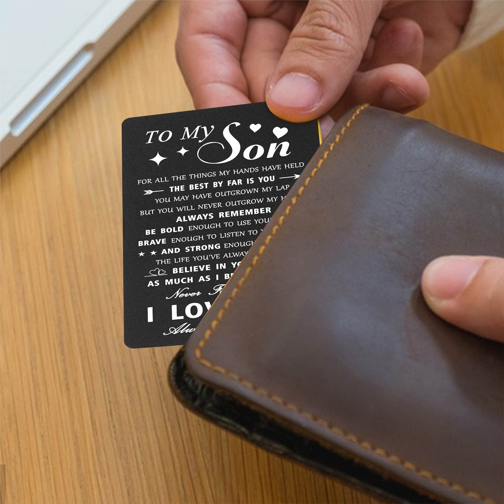 Mataly Son Gifts from Mom - To My Son I Love You Inspirational Engraved Wallet Card, Birthday Graduation Christmas Presents