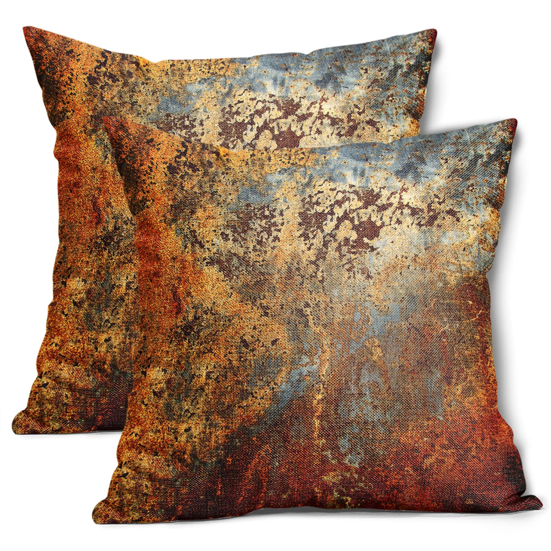 Brown Rust Metal Pillow Covers 18X18 In Gold Rusty Cinnamon Copper Bronze Metallic Pillow Cases Orange Teal Rustic Throw Pillows Set of 2 Autumn Home Decor For Living Room Bedroom Couch Sofa Outdoor